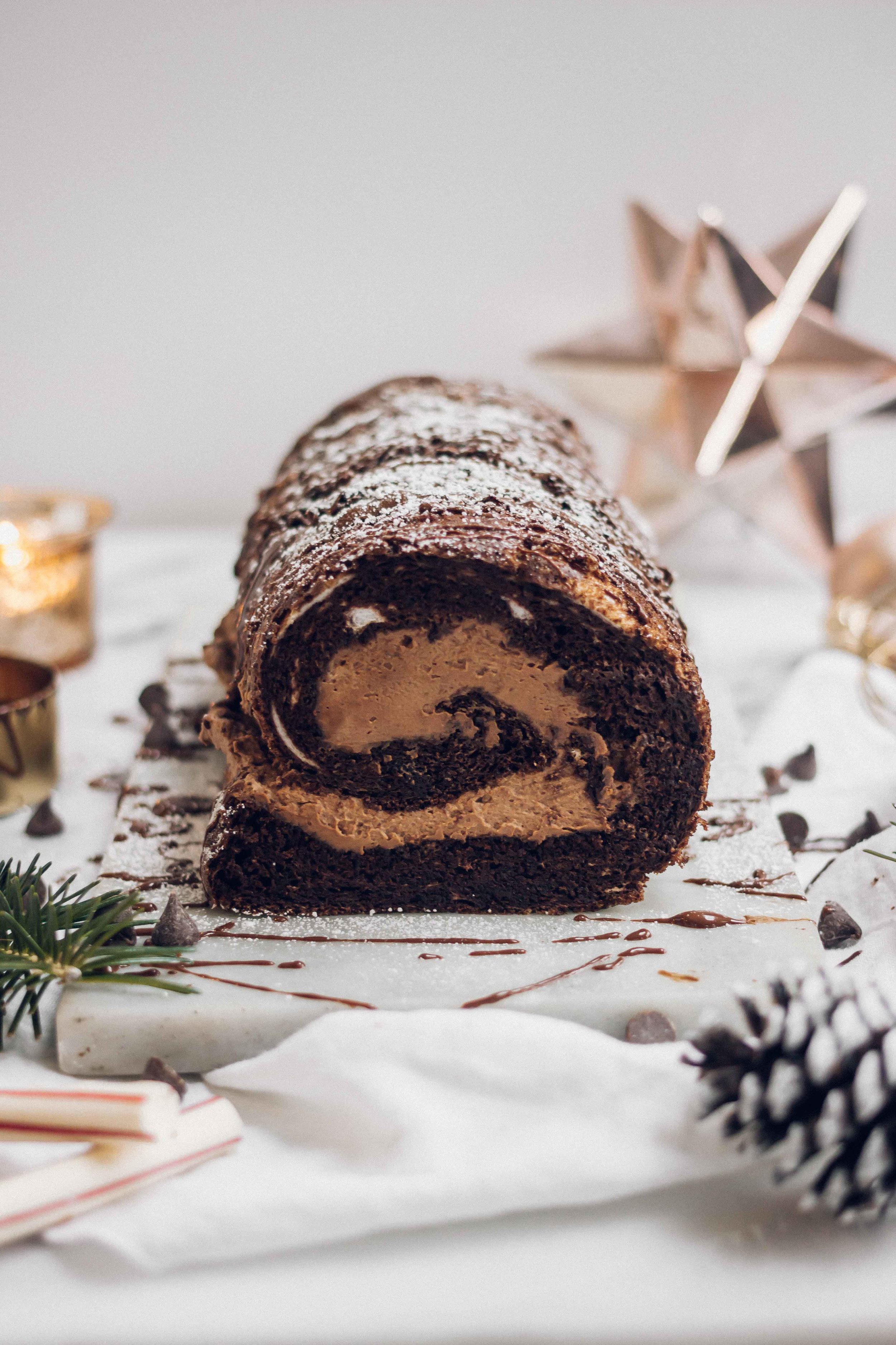 Flourless Chocolate Bûche Nöel (Christmas Roll Cake)